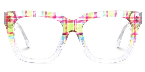 Boston Wide Tartan Plaid Clear Square Frame Glasses