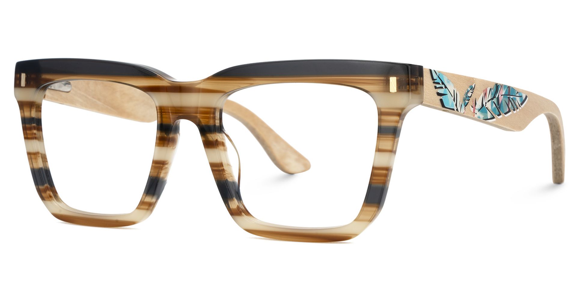Rectangle Vintage Glasses With Wood Temples